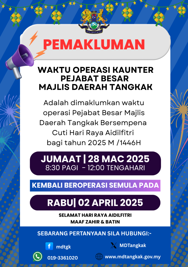 PEMAKLUMAN OPERASI KAUNTER SEMPENA AIDILFITRI | Laman Web Rasmi Majlis ...